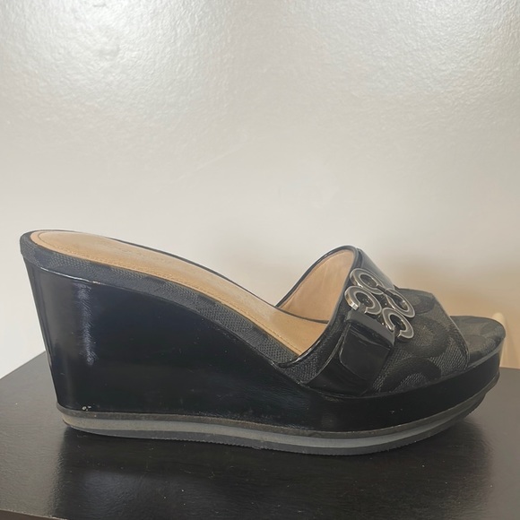 Coach | Shoes | Coach Geri Black Sandal With Logo Fabric Upper With ...
